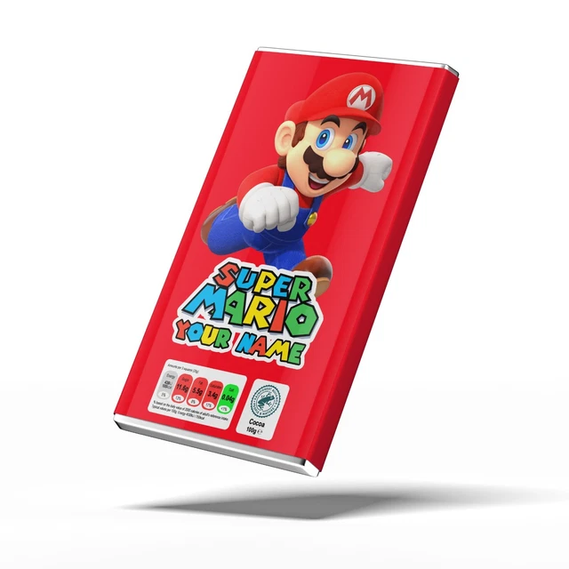 PERSONALISED SUPER MARIO Milk Chocolate Bar 100g Custom Name Kids Boy ...