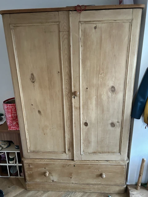 ANTIQUE PINE LOCKABLE Locking Wardrobe Armoire Linen Cupboard £64.06 ...
