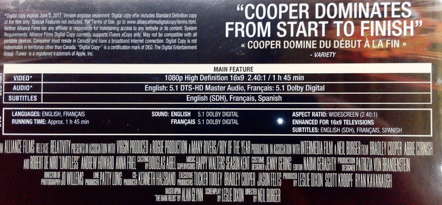 BLU-RAY / DVD LIMITLESS Limited Edition Steelbook new/sealed Bradley ...