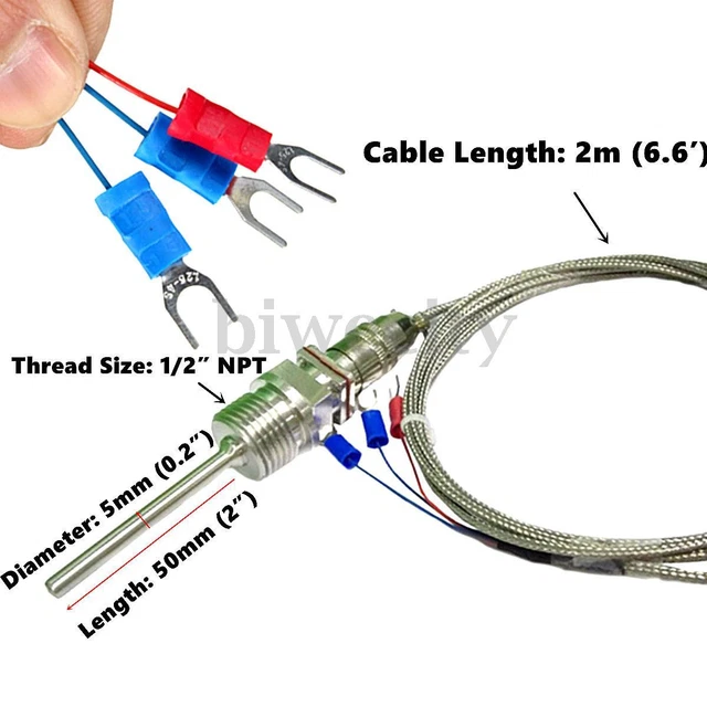 2M RTD PT100 Temperature Sensors 1/2" NPT Threads with Detachable EUR ...