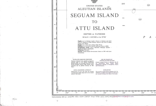CARTE MARITIME DES Îles Aleoutiennes Seguam Et Attu Papier Amiral 1501 ...