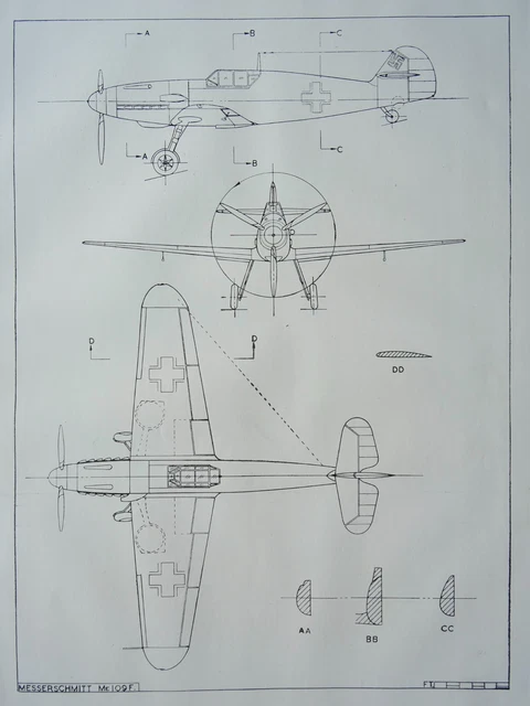 WW2 GERMAN AIRCRAFT MESSERSCHMITT ME 109F - Scale Design Plans c1942 £9 ...