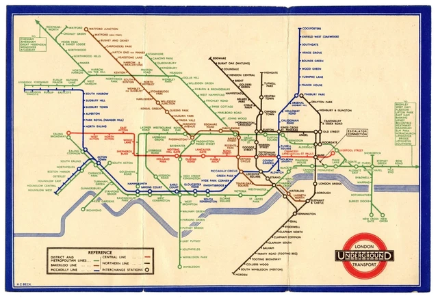 ORIGINAL LONDON UNDERGROUND Railways Tube Map Harry Beck 1937, No.2 ...