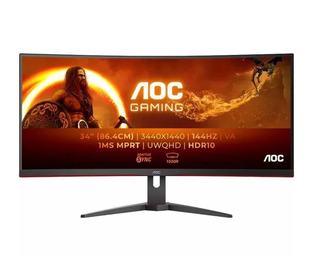 AOC CURVED GAMING Monitor 34" WQHD LED 144Hz 1ms Anti Glare Adaptive ...