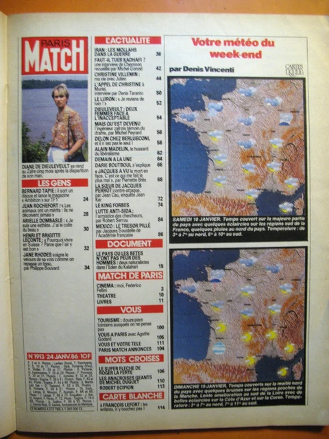 PARIS MATCH N° 1913 du 24/01/1986- Mme De Dieuleveult sur les traces de ...