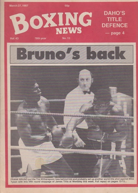 VINTAGE BOXING NEWS 27 Mar 1987 - Frank Bruno V James Tillis Cover, £3. ...