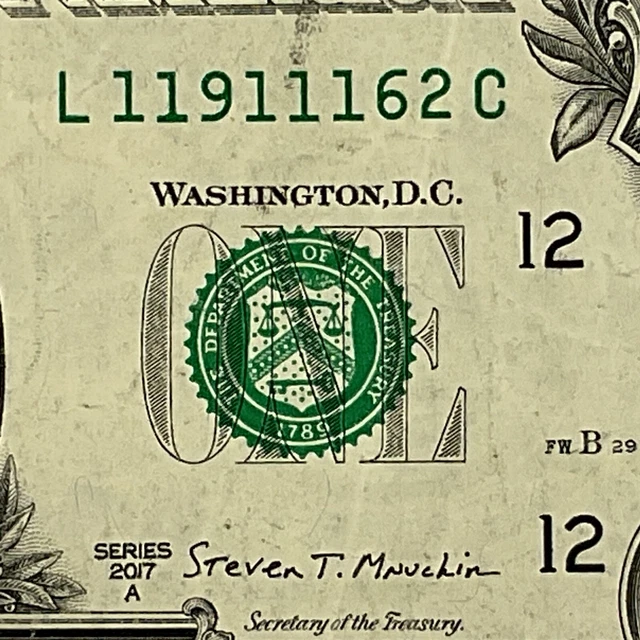 FIVE OF A Kind 1s Fancy Serial Number 2017A One Dollar Bill L11911162C ...