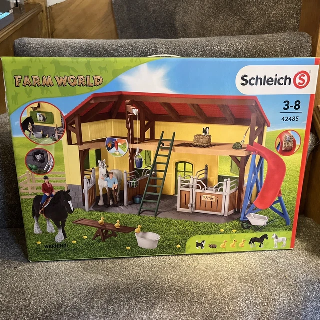 SCHLEICH FARM WORLD 42485 Horse Stable with 2 Horses Figures and ...