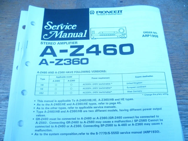 PIONEER A-Z460 A-Z360 Series Amplifier ORIGINAL Service Manual £7.22 - PicClick UK