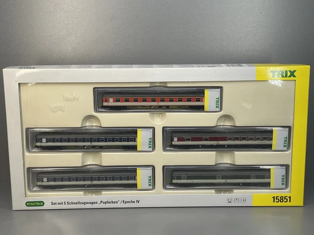 SPUR N TRIX Schnellzugwagen-Set DB "Popfarben" 5-teilig 15851 OVP / 4 I 456 EUR 56,55 - PicClick DE