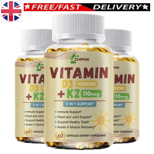 360 VITAMIN D3 K2 Capsules Extra Strength Supplements with 10000 IU ...