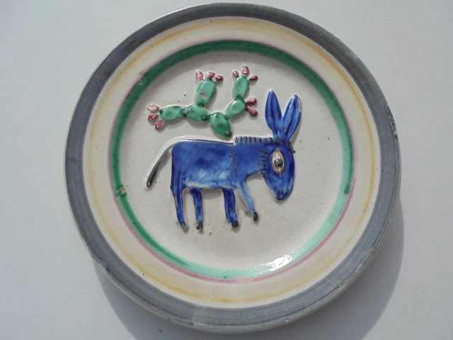 VINTAGE ICS ITALY Art Ceramic Pottery Majolica Donkey Cactus Plate 9 3/ ...