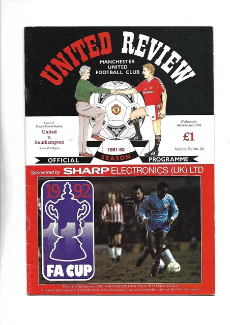 MANCHESTER UNITED V Southampton 5/02/1992 Fa Cup 4Th Round Replay (6) £0.50 - PicClick UK