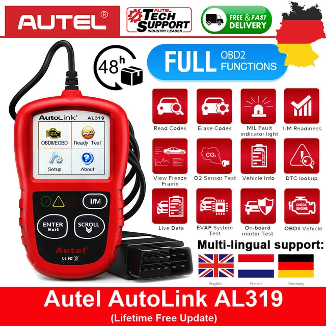 AUTEL AUTOLINK AL319 KFZ OBD2 Diagnosegerät Auto Auslesegerät ...