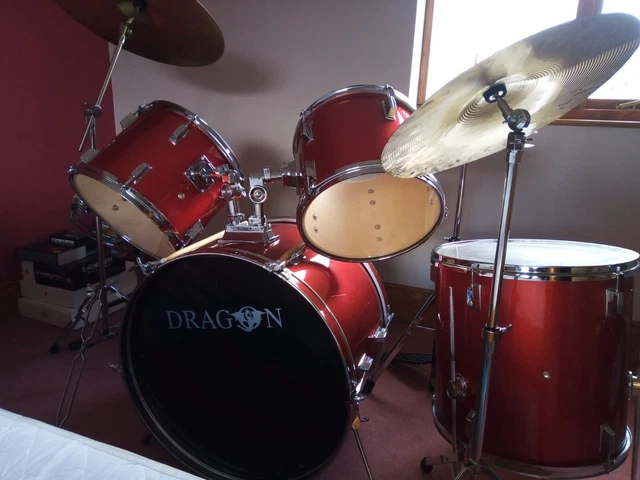 DRAGON ACOUSTIC DRUM kit, red -ideal for beginner £29.99 - PicClick UK