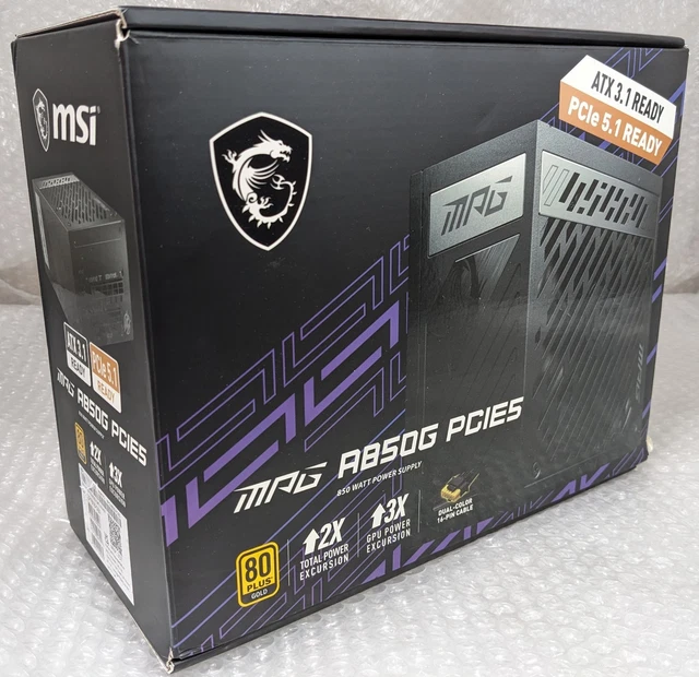 MSI MAG A850G PCIE5 850W Fully Modular ATX Power Supply PSU 80 Plus ...