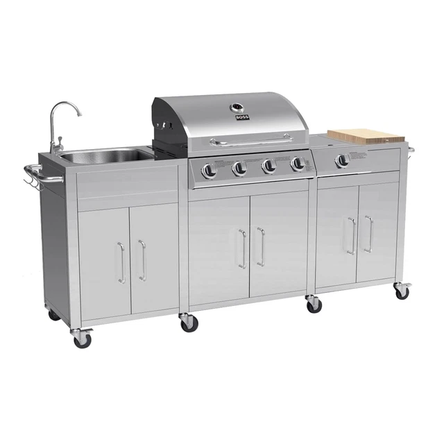BOSS GRILL TEXAS Premium Outdoor Kitchen - 4 Burner Gas BBQ Grill wit ...