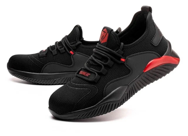 WISETT MENS STEEL Toe Safety Trainers Black Red Shock Absorbing EU 41 ...