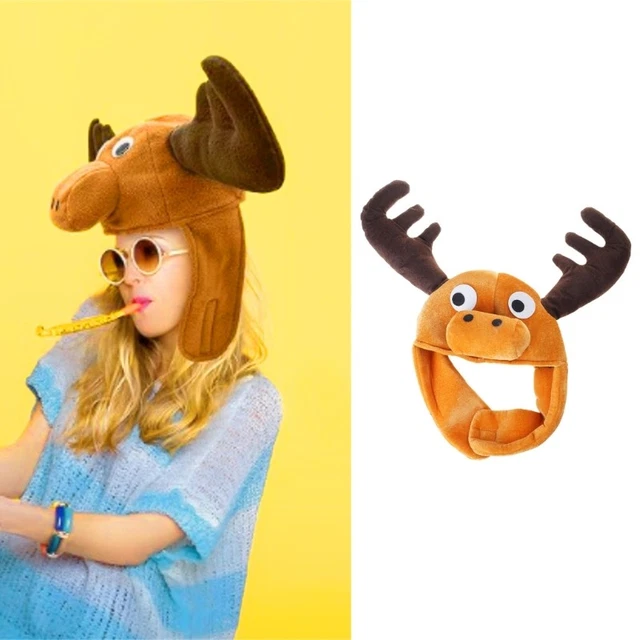 FURRY PLUSH MOOSE Hat Cartoon Animal Headwear Costume Headwear for ...