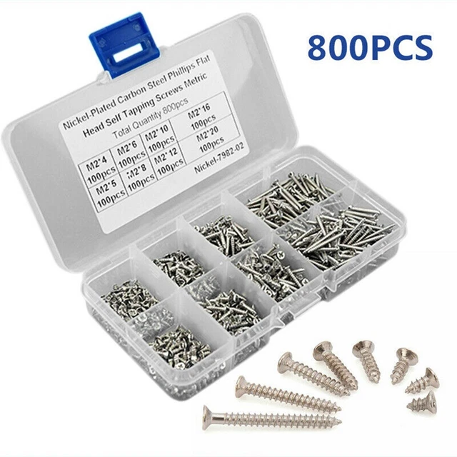 SELF-TAPPING SCREWS FLAT Head 800Pcs Lock Nut Stainless Steel Tools ...