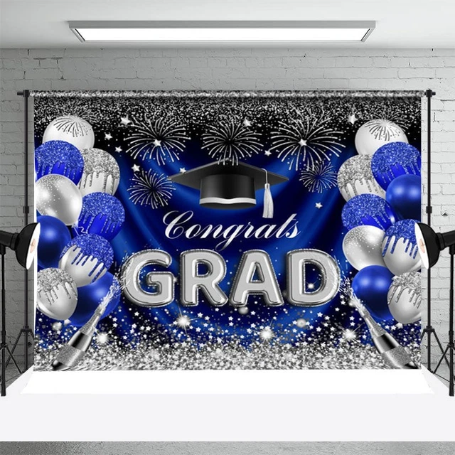 BLUE SILVER SPARKLING Balloon Graduation Backdrop $37.85 - PicClick AU