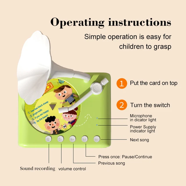 KIDS LEARNING PHONOGRAPH Kids Gramophone with 96 Story Cards Education ...