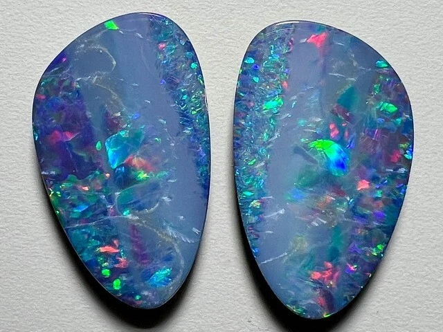 VIBRANT GEM COLORS 30ct Australian Coober Pedy Opal Doublet Split Pair ...