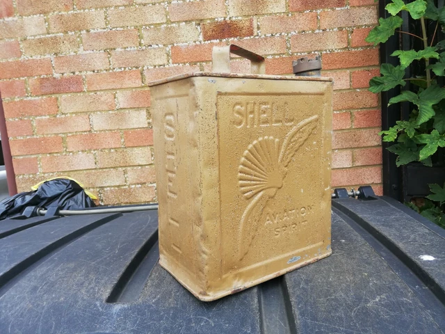 VINTAGE 2 GALLON Metal Petrol Jerry Can With Cap Shell Aviation £69.99 ...