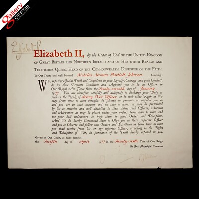 QUEEN ELIZABETH II Signed Document OBE Royal Military RAF Crown Downton ...