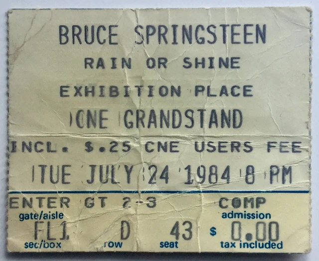 BRUCE SPRINGSTEEN ORIGINAL Used Concert Ticket CNE Stadium Toronto 24th ...