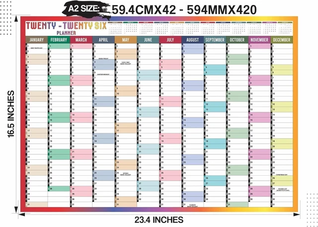2026 YEAR WALL Planner A2 Uk Wall Calendar Yearly Planner Large Jan to ...