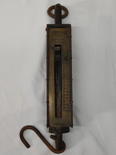 VINTAGE CHATILLON BRASS and Iron Spring Hanging Scale 200lb Type-160 ...