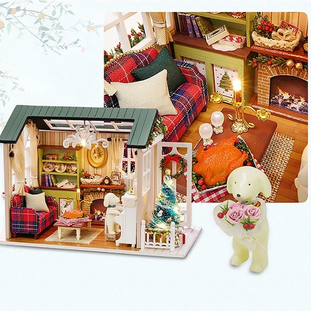 DIY DOG MINI Wooden Toy Miniature Dollhouse Kits Doll House Model No ...