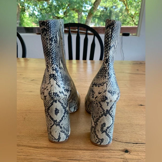 PRETTY LITTLE THING Mid Calf Snake Print High Block Heel Bootie Women's ...