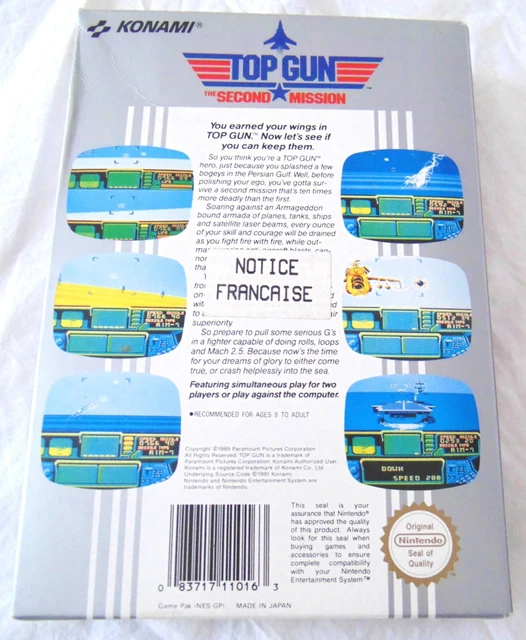 TOP GUN SECOND mission authentique version originale nintendo nes esp ...