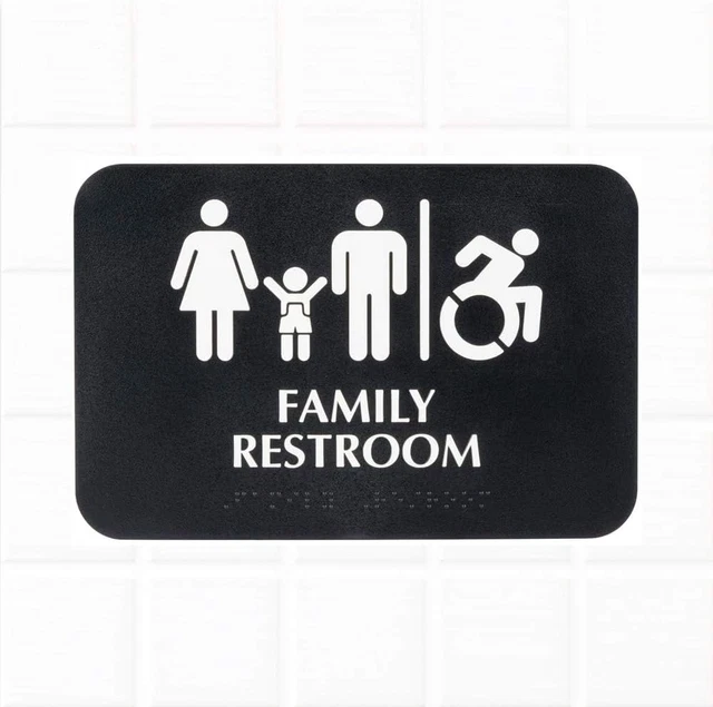 ADA FAMILY RESTROOM Sign with Braille, Black and White, ADA Compliant 9 ...
