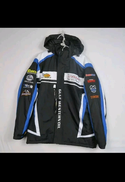 GULF WESTERN OIL Men Racing Jacket Size XL EXTRA L Black Full Zip ...