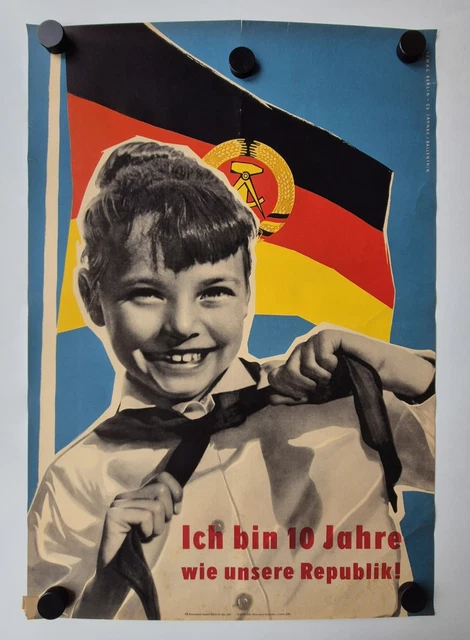 PLAKAT 10 JAHRE DDR Propaganda Pioniere Fahne DEWAG Ballenthin 1959 ...