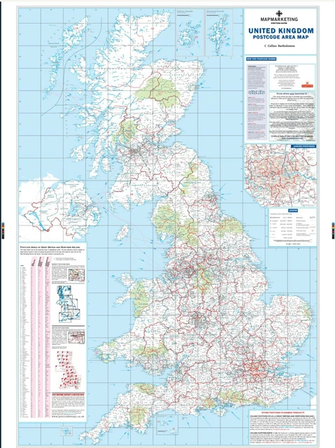 UK POSTCODE WALL Map - Laminated Large Wall Map - 120cm X 83cm £28.99 ...