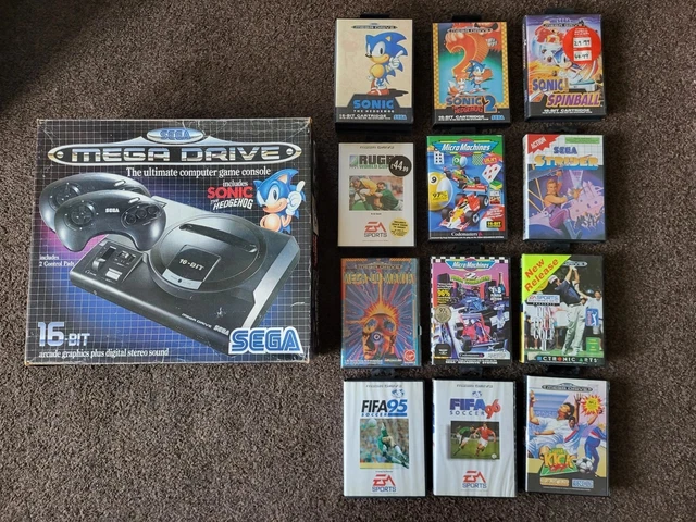 SEGA MEGA DRIVE Black Console With Sonic The Hedgehog And 2x ...
