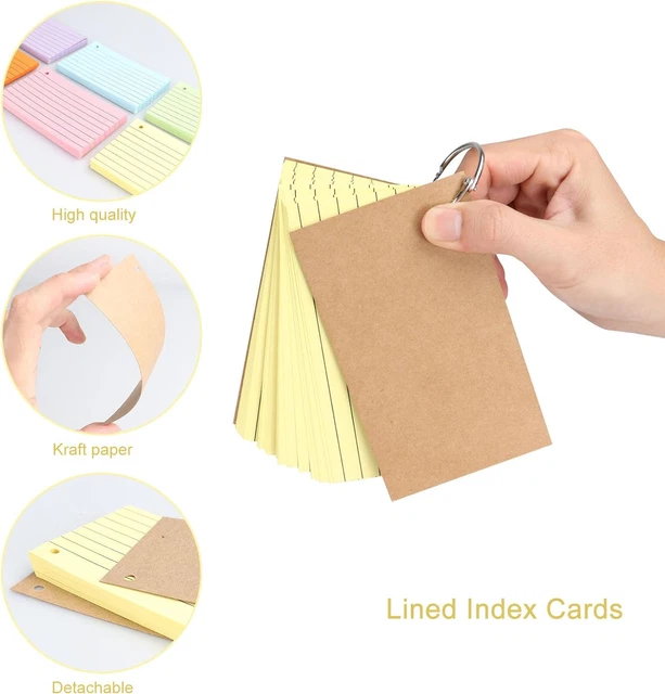 300 SHEET INDEX Cards 6 Pack Flash Cards Revision Coloured Card Mini ...