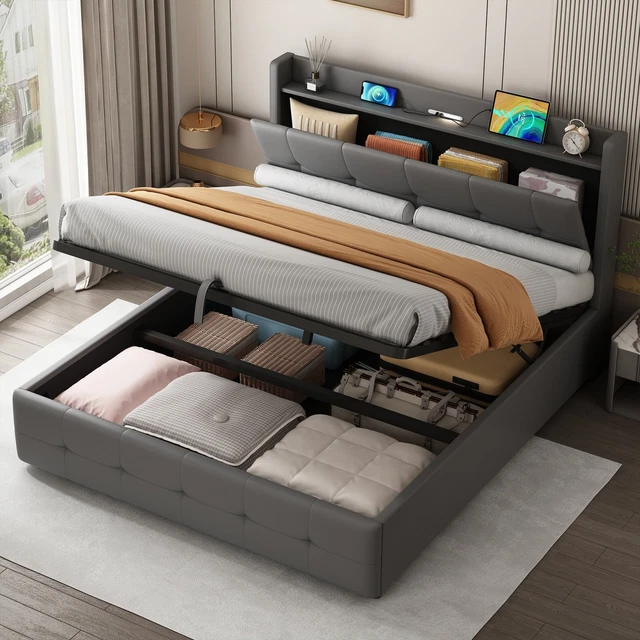 5FT KING SIZE Ottoman Lift Up Bed Frame Upholstered Bed with Headboard ...