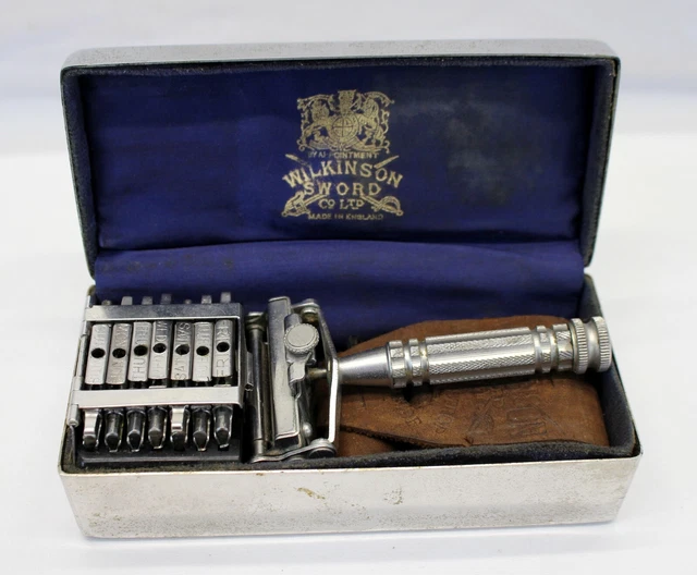 VINTAGE WILKINSON SWORD Co. Ltd. 7 DAY Safety Razor Set w/ Chrome Metal ...
