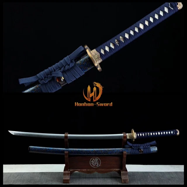 FOLDED STEEL CLAY Tempered Japanese Katana Samurai sword with real ...