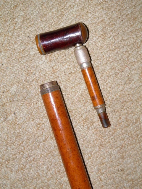 EDWARDIAN GADGET MALACCA Walking Stick Cane -Concealed Smoking Pipe Top ...