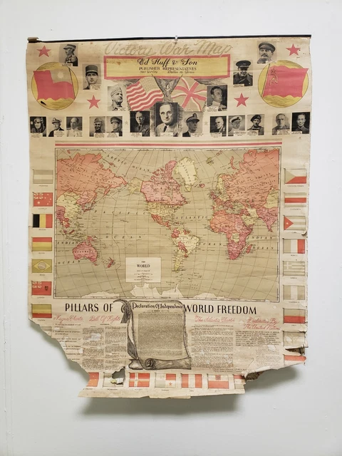 WW2 ERA VICTORY War Map School Classroom Truman Eisenhower Germany USA ...