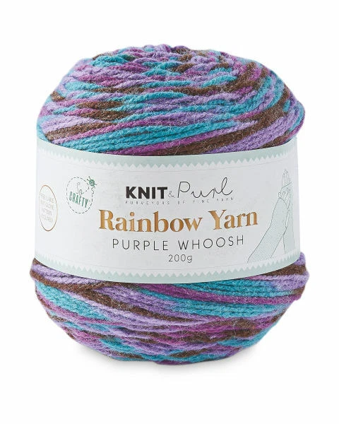 SO CRAFTY KNIT & PURL RAINBOW YARN/ WOOL PURPLE WHOOSH PURPLE BLUE MIX ...