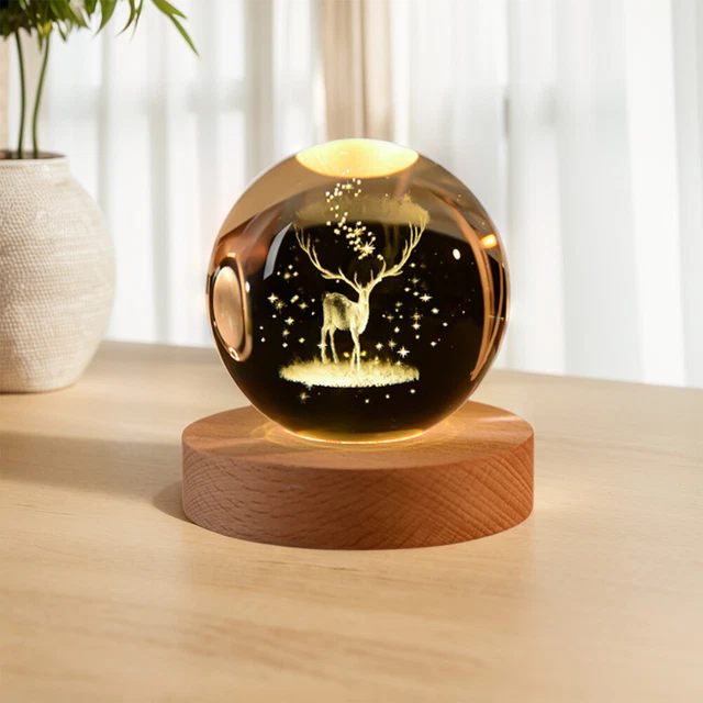 3D CRYSTAL BALL Night Light Luminous Crystal Ball Table Lamp Home Decor ...