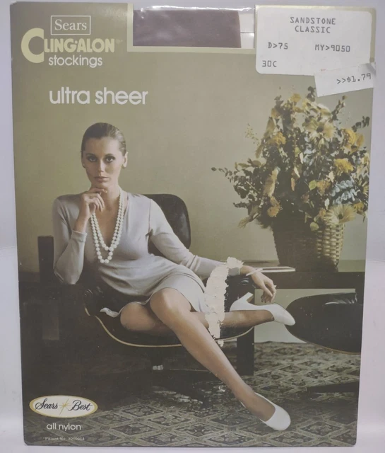 VTG NIP SEARS Cling-Alon Stockings~Sandstone~Classic Size~Pantyhose ...