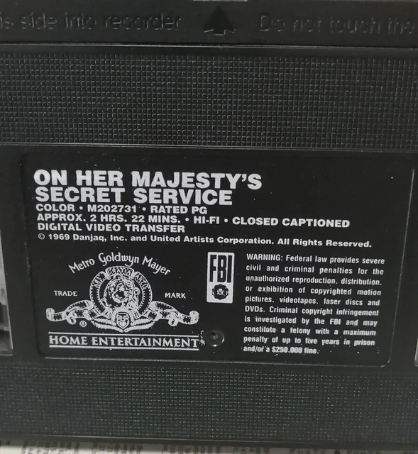 VHS - ON Her Majesty's Secret Service James Bond 007, 1969 (1995) $50.00 - PicClick CA